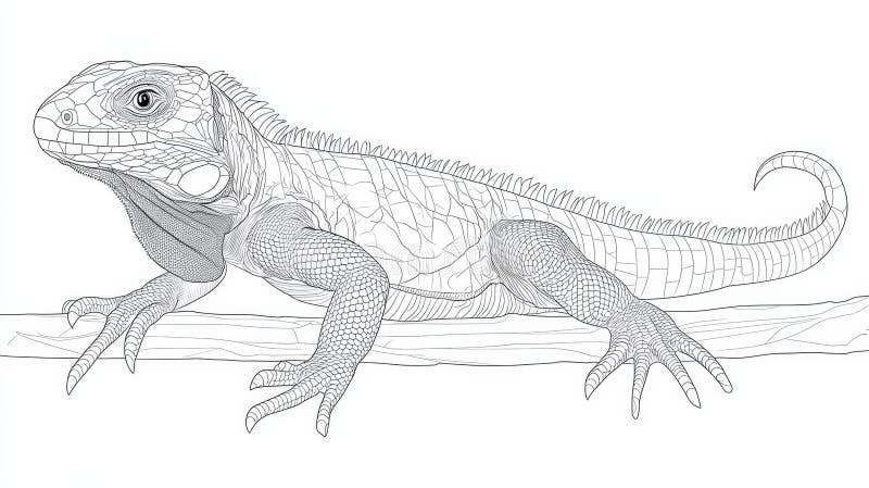 Black and White Vector Illustration of Lizard. Exotic Iguana Creature ...