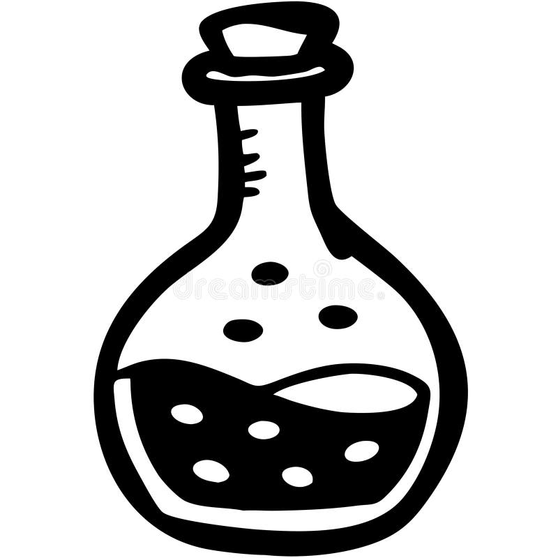 Black and White Vector Illustration of Potion Bottle with Bubbles for ...