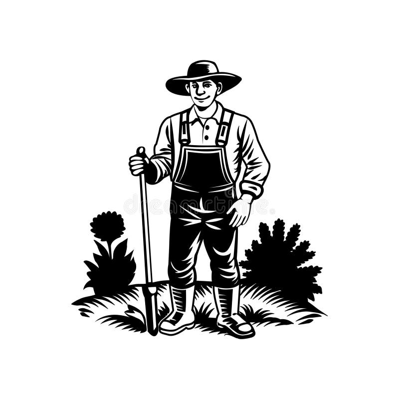 A Black and White Vector Illustration Reaturing a Farmer Stock Vector ...
