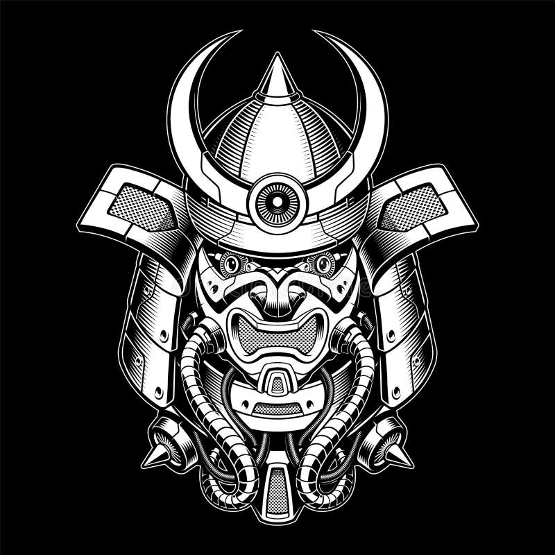 Robot Samurai Helmet Cyberpunk Background for T-shirt Poster Sticker ...