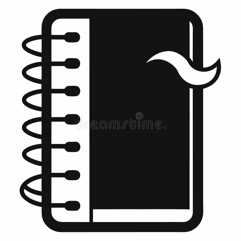 Black and White Vector Illustration of a Spiral Notebook with Bookmark ...