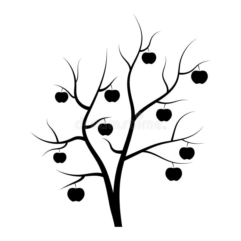 Apple Tree with Fruit on Branches Silhouette Stock Vector ...