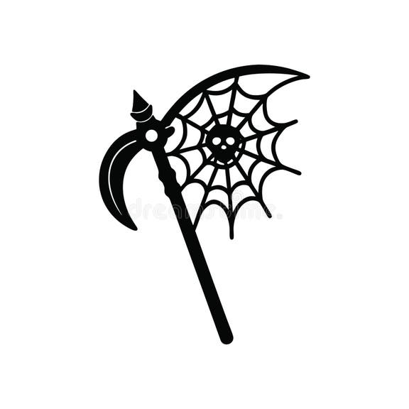 Fantasy Axe with Spider Web Blade – Black and White Vector Illustration ...