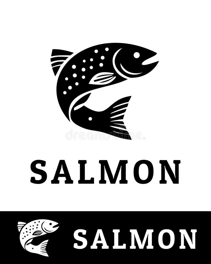 A Black and White Vector Illustration of a Stylized Salmon Fish Logo ...