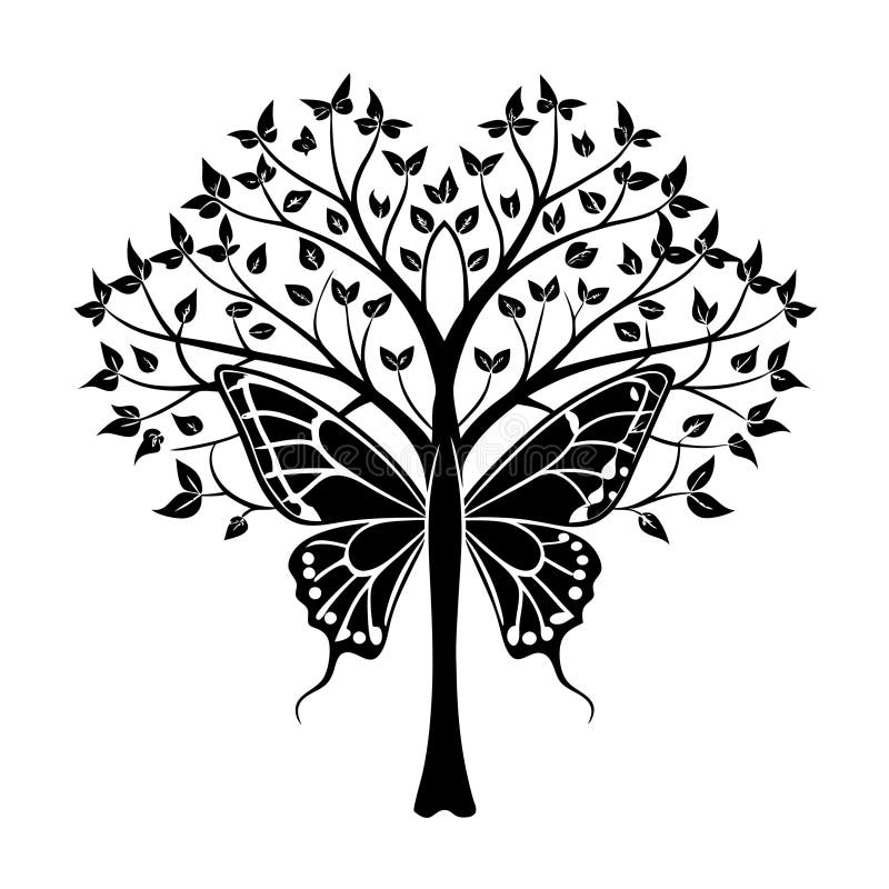 Butterfly Tree: Black and White Abstract Vector Illustration Design ...