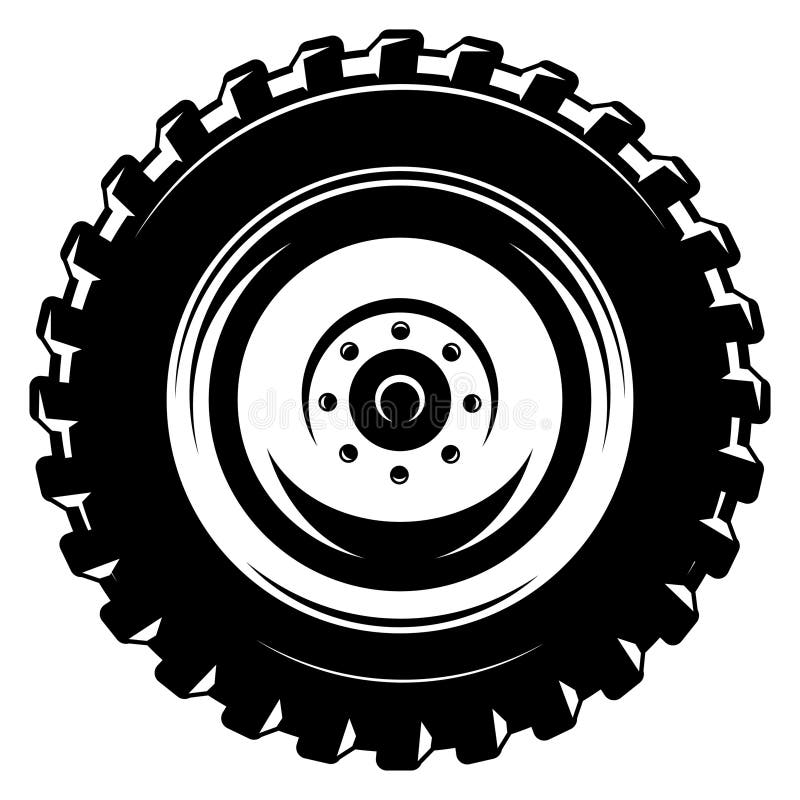 Black and White Vector Illustration of a Tractor Tire with Deep Treads ...