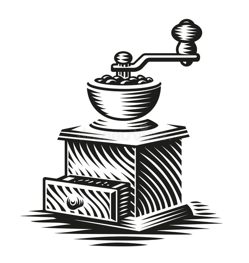 A Black and White Vector Illustration of a Vintage Coffee Grinder Stock ...