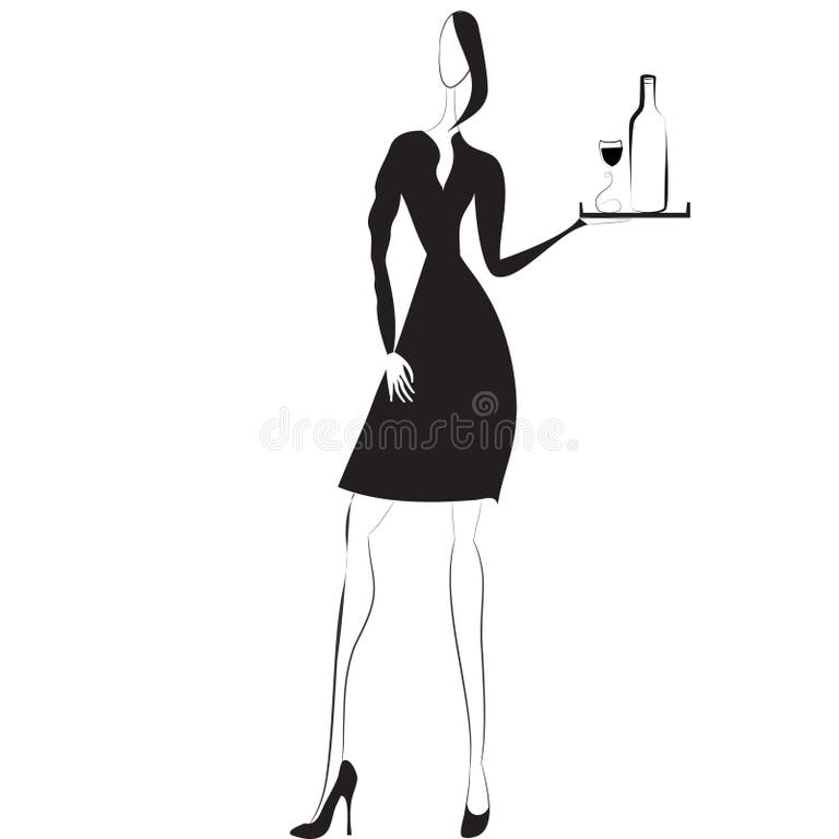 Black and White Vector Image Waitress Stock Vector - Illustration of ...