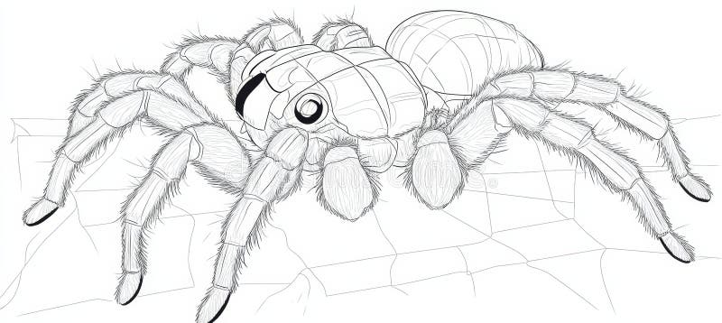Black and White Vector Line Drawing of a Spider on a Web, Suitable for ...