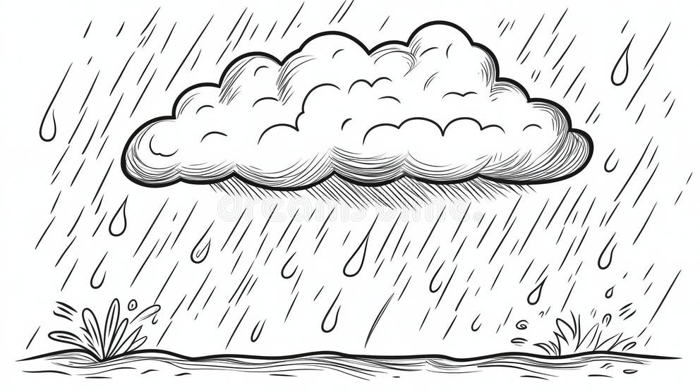 Black and White Vector Outline of Dramatic Landscape with Thundercloud ...