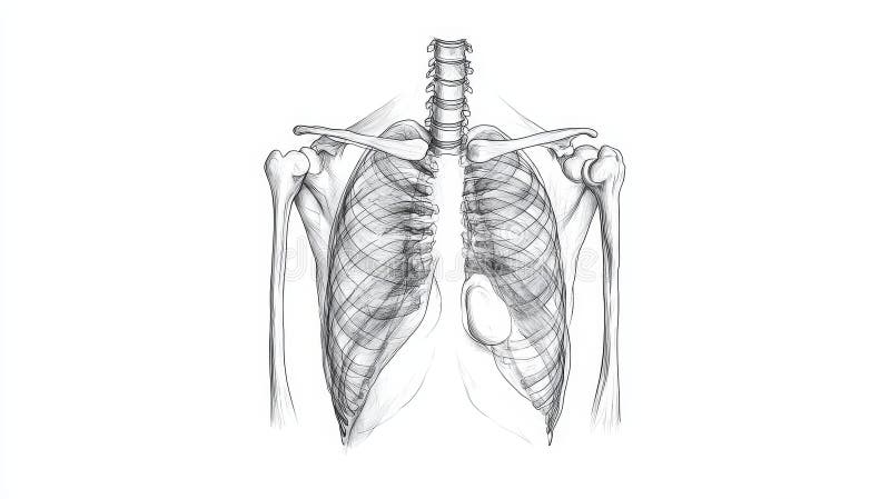 Black and White Vector Outline Drawing of Human Rib Cage and Upper ...