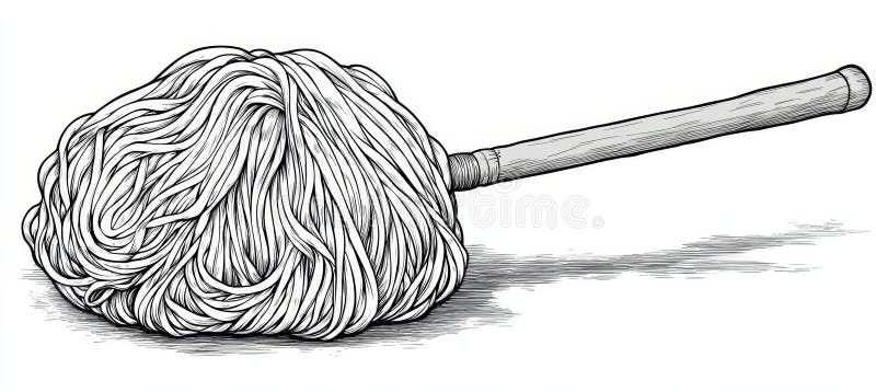 Black and White Vector Outline of Single String Mop on a White ...