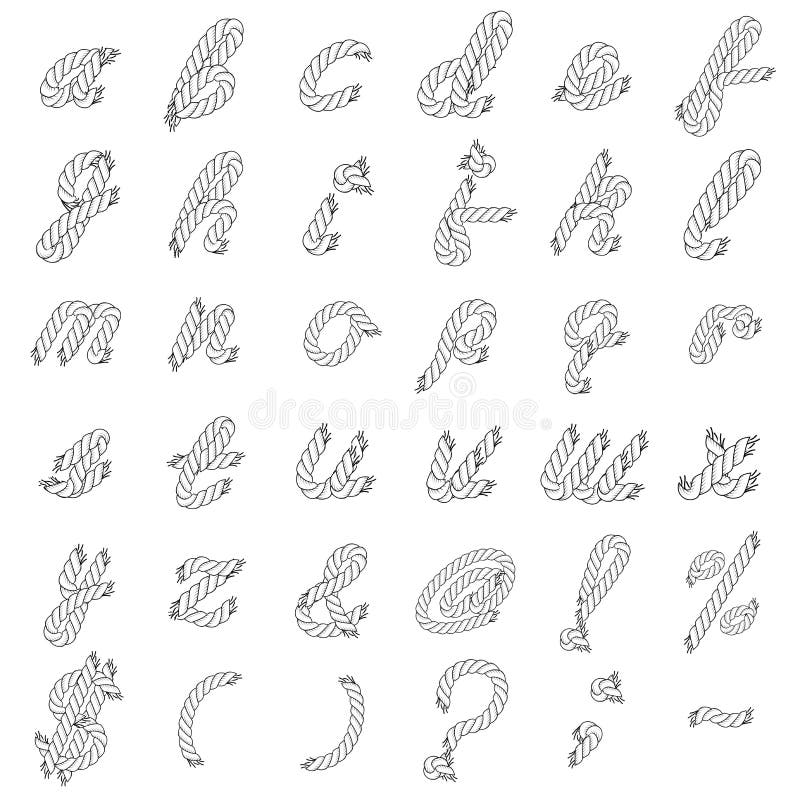 Black and White Vector Rope Alphabet Stock Vector - Illustration of ...
