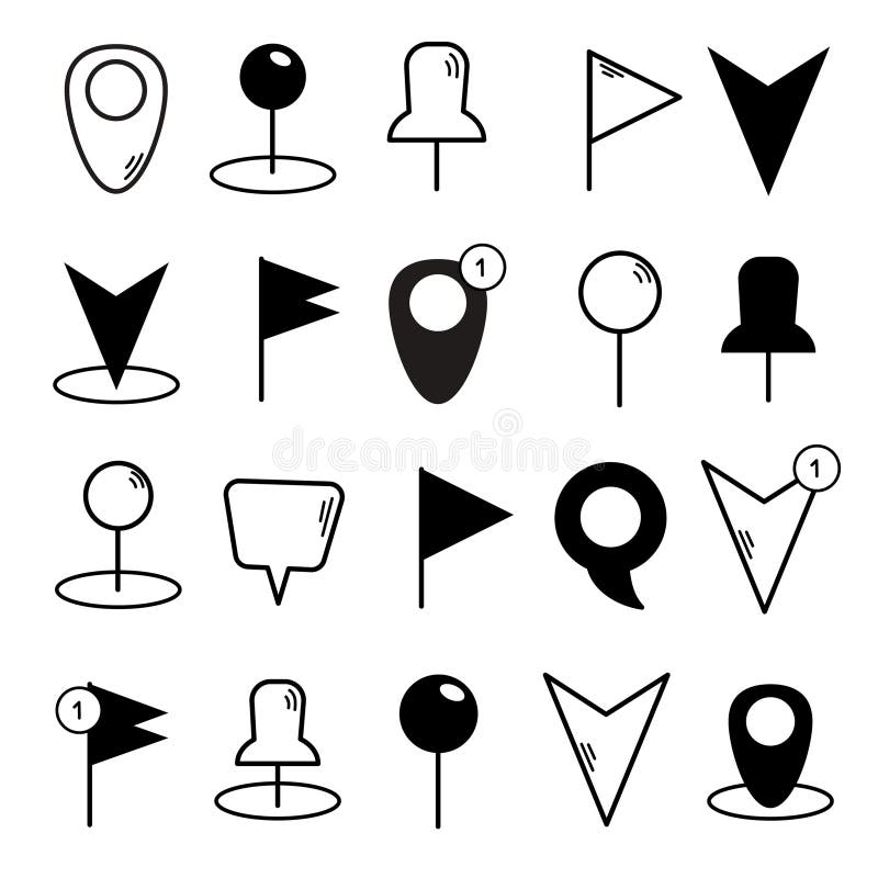 Black and White Vector Set of Icons with Various Shaped Marks Stock ...