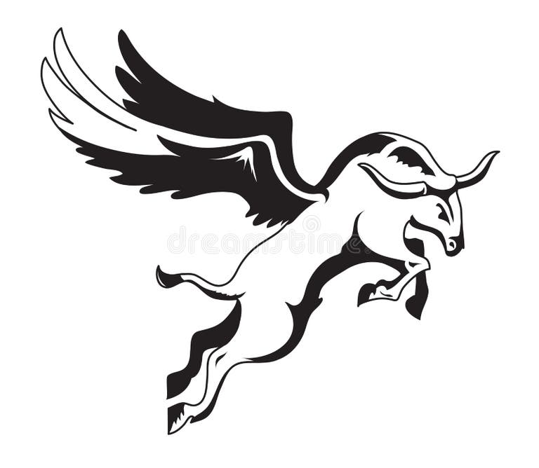 Black and White Vector Winged Bull is Flying Stock Vector ...
