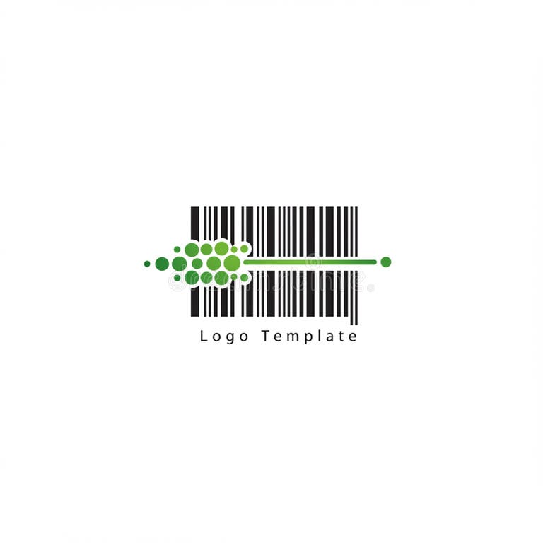 Black and White Vertical Barcode with Green Circular and Linear ...