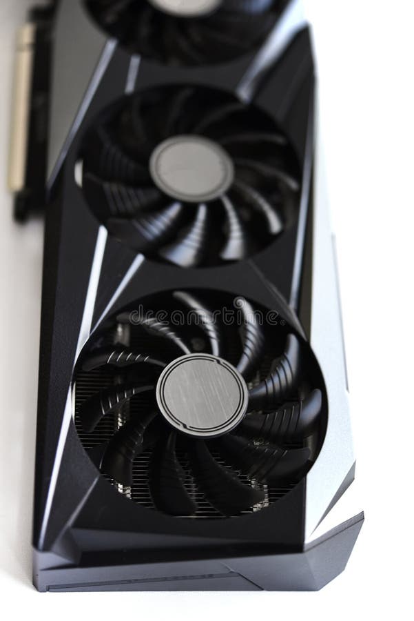 A Black and White Video Card on a White Background. Fans and the ...
