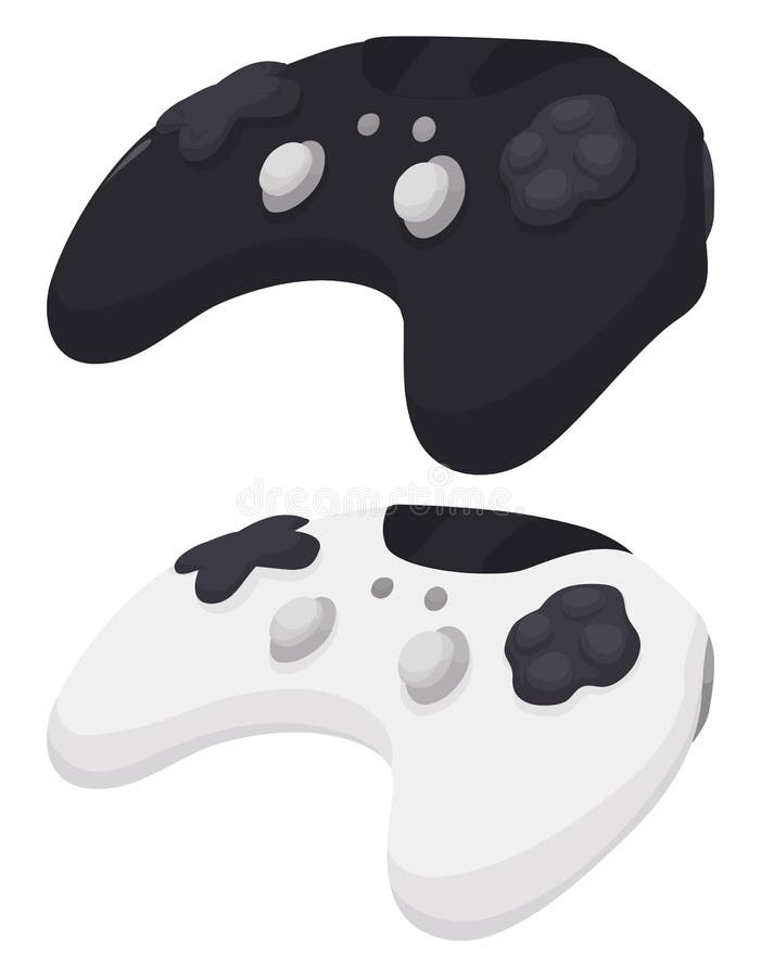 Black and White Video Game Controllers in Cartoon Style, Vector ...