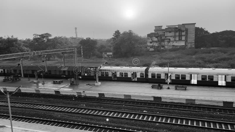 Black and White Video of a Train Slowly Moving from the Station Stock ...