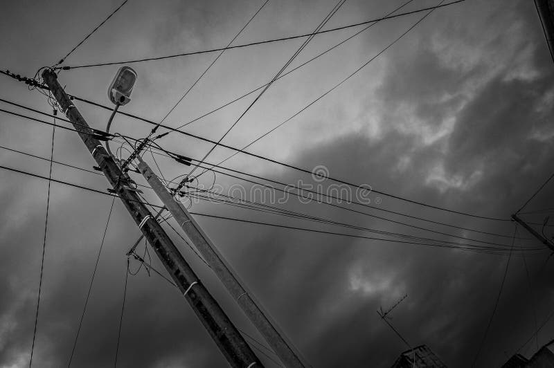 Black and White View of the Intersection of Numerous Electrical and ...