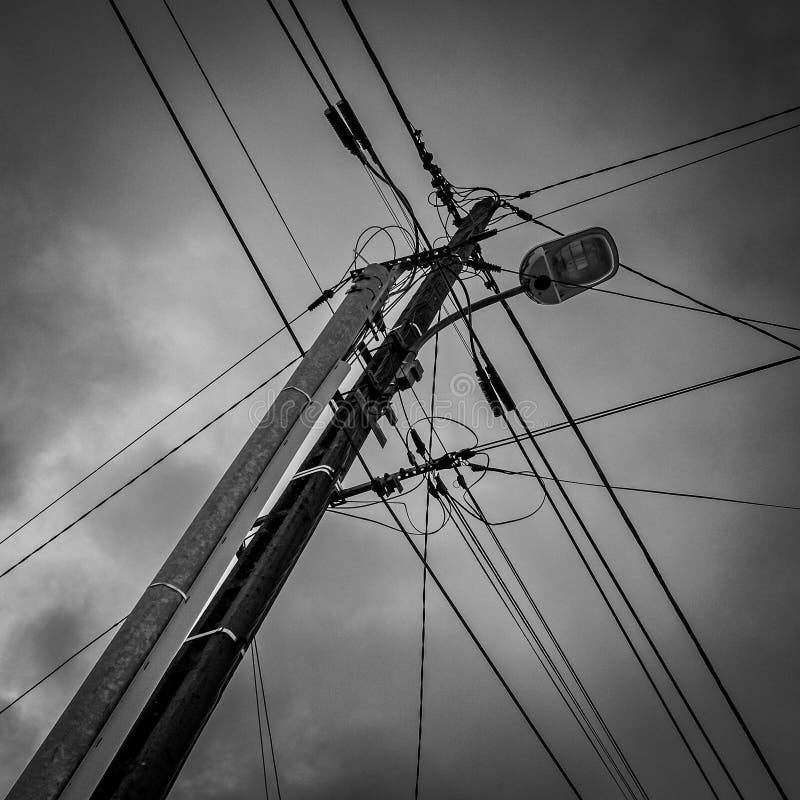 Black and White View of the Intersection of Numerous Electrical and ...