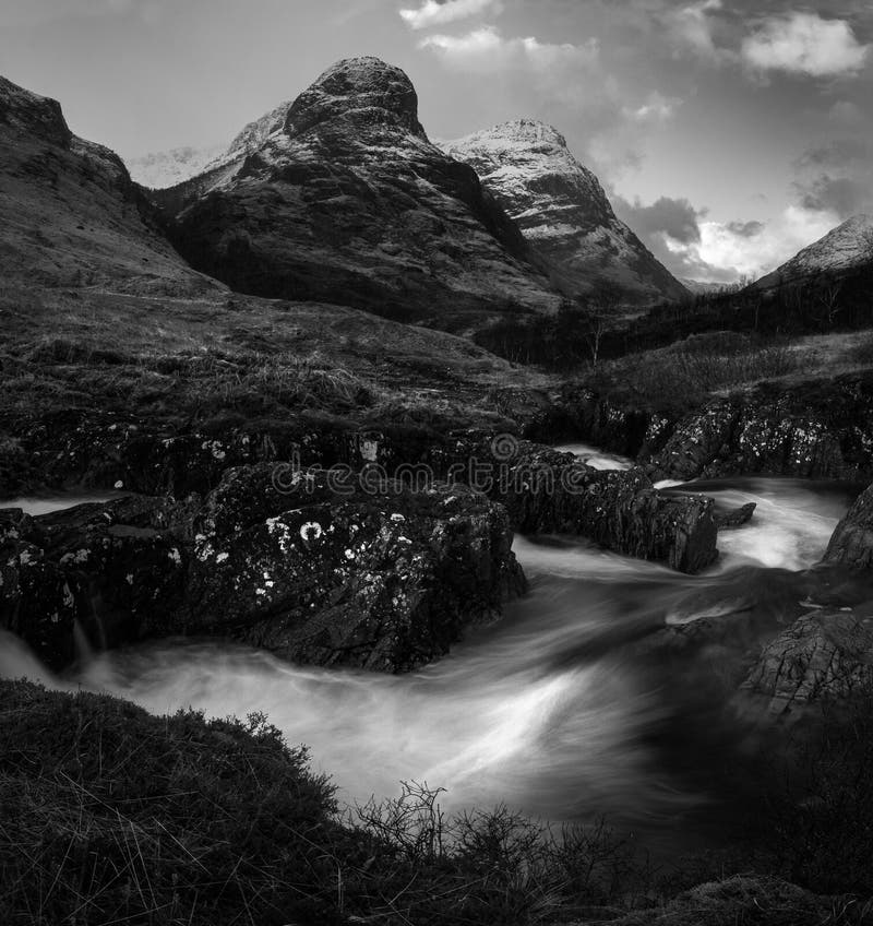 Black and White View of a Long Exposure River Flowing through ...