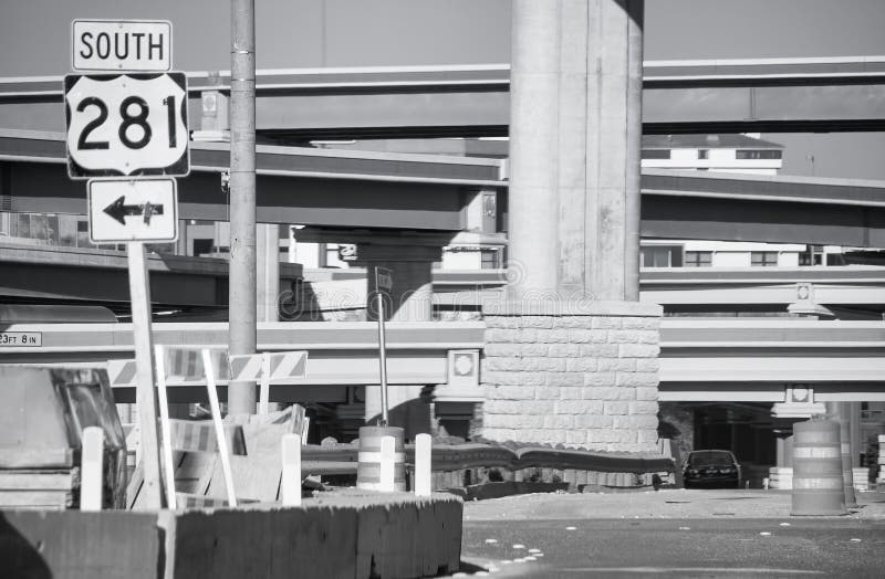 Black and White View of Road Intersections in Texas, USA Stock Photo ...