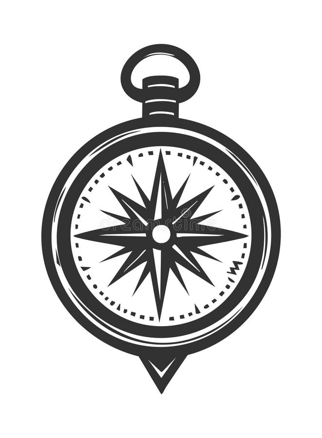 Black and White Vintage Compass Icon for Navigation and Exploration ...