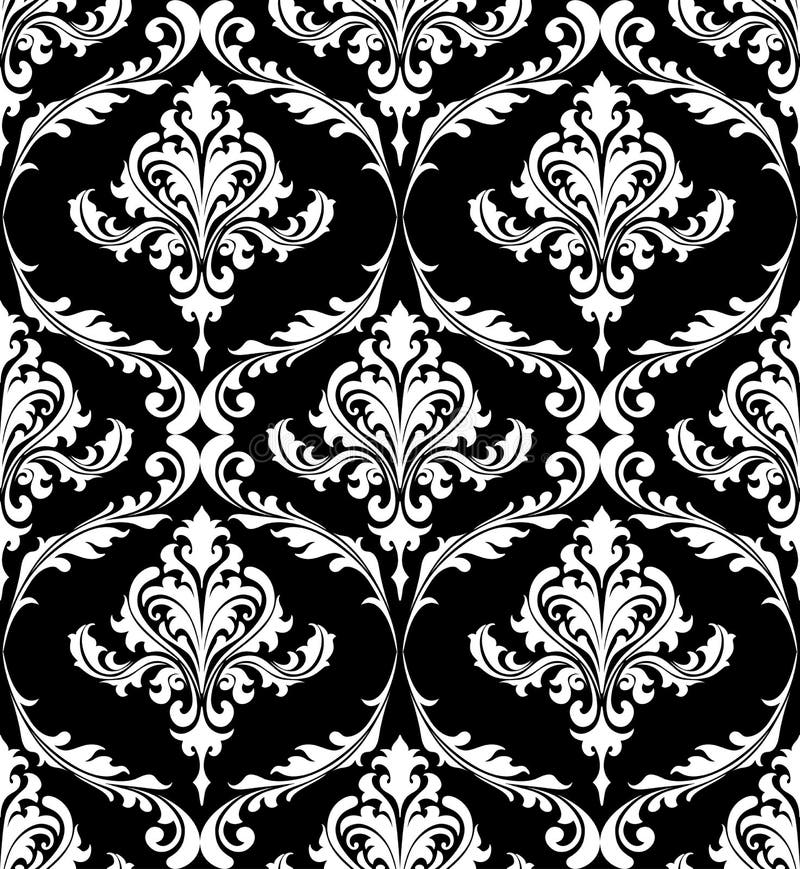 Black and White Vintage Damask Pattern Stock Vector - Illustration of ...