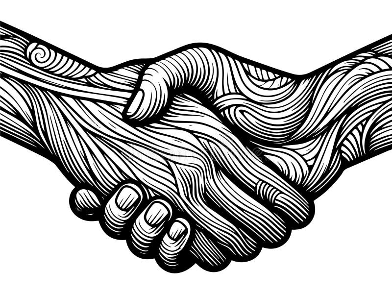 Black and White Vintage Engraving of Two Hands Shaking, Generative Ai ...