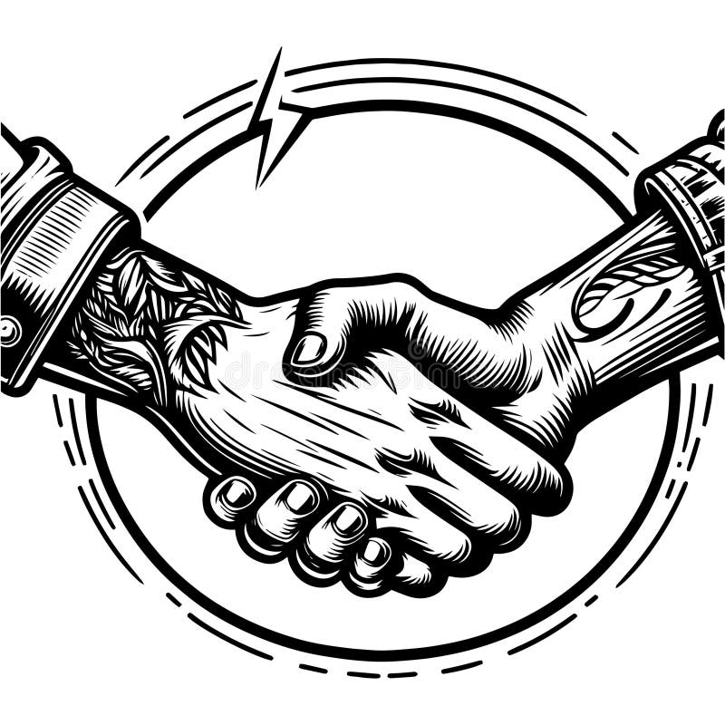 Black and White Vintage Engraving of Two Hands Shaking, Generative Ai ...