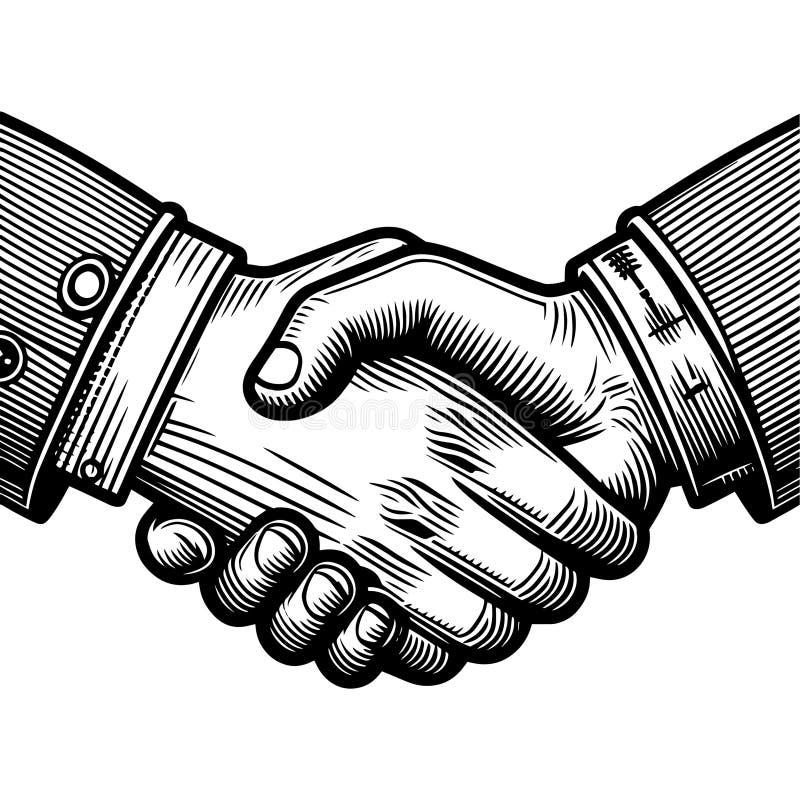 Black and White Vintage Engraving of Two Hands Shaking, Generative Ai ...