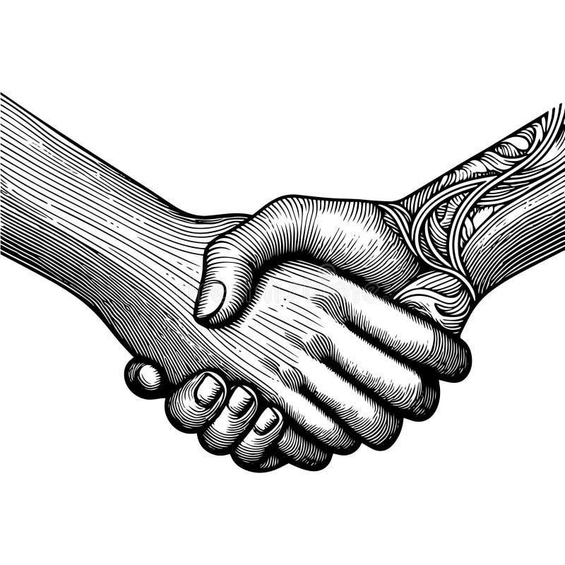 Black and White Vintage Engraving of Two Hands Shaking, Generative Ai ...