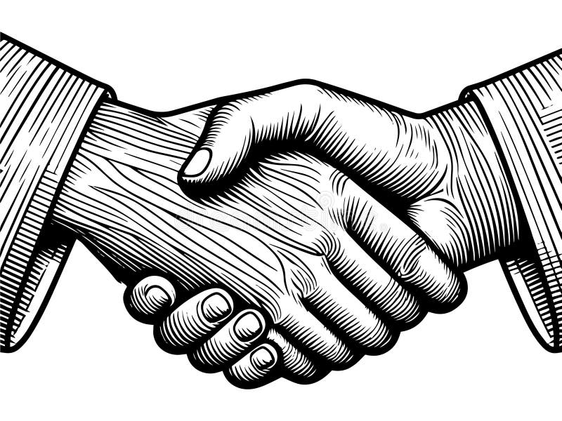Black and White Vintage Engraving of Two Hands Shaking, Generative Ai ...