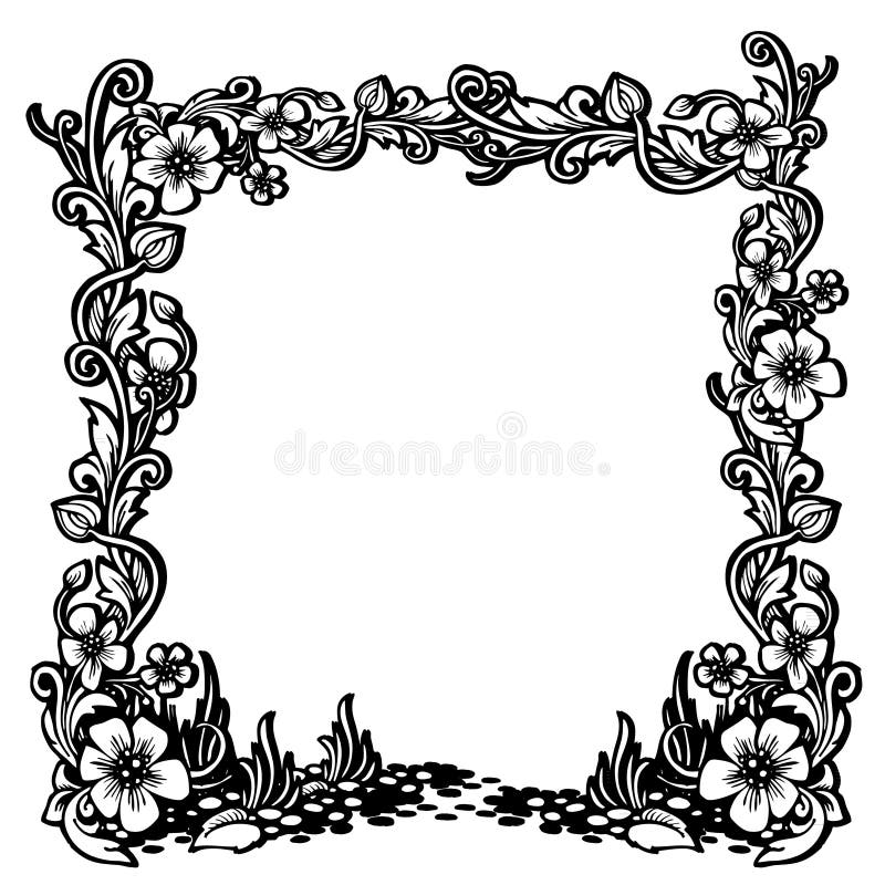 Black and White Vintage Frame with Floral Pattern. Stock Illustration ...