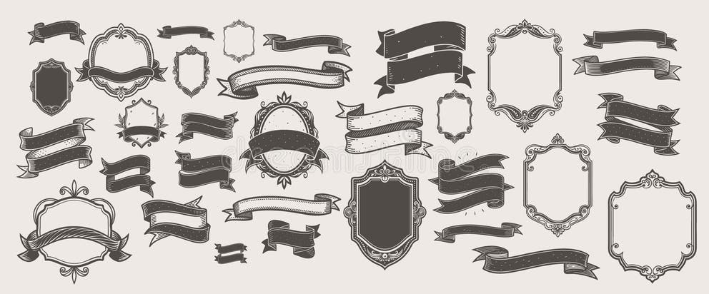 Black White Vintage Frame Ribbon Design Elements Stock Vector ...