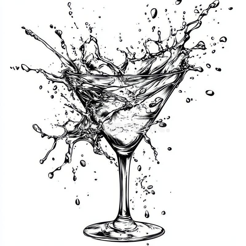 Black and White Vintage Style Cocktail Daiquiri Splash Drink Stock ...