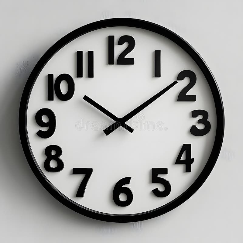 Black and White Wall Clock stock illustration. Illustration of numbers ...