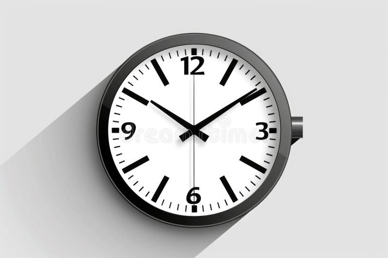 A Black and White Wall Clock with Roman Numerals Hangs on a Light Grey ...