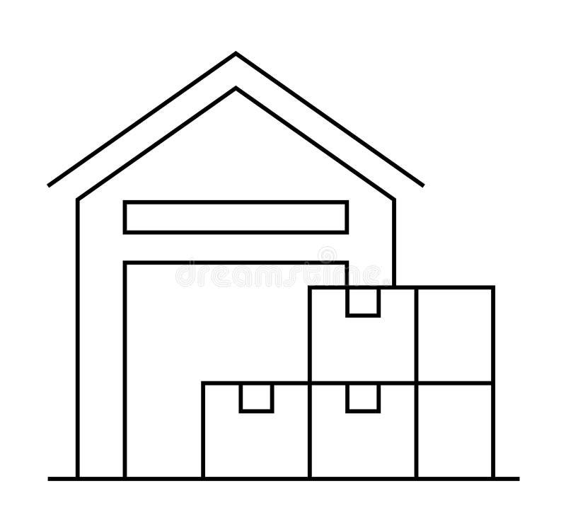 Black and White Warehouse with Boxes Outline for Logistics and Storage ...
