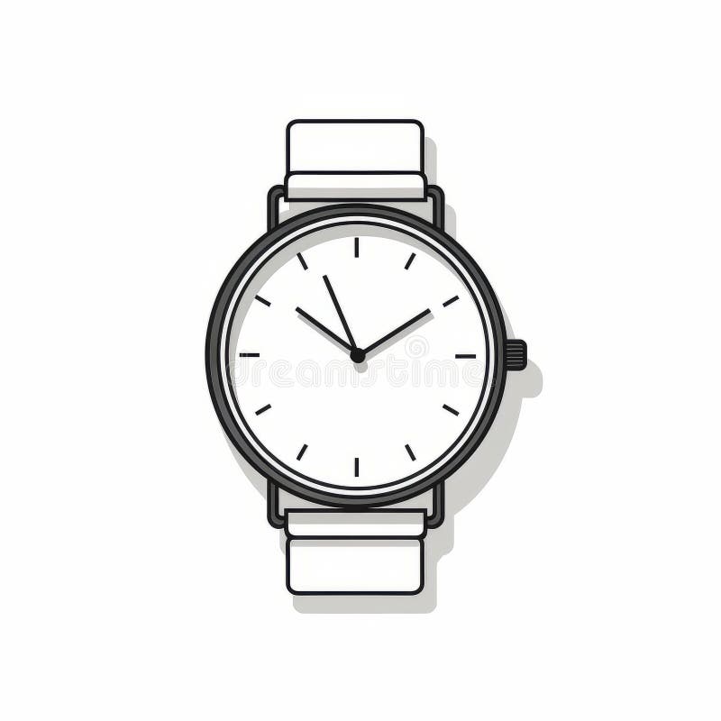 Black and White Watch Icon: Minimalistic Design with Precise Line Work ...
