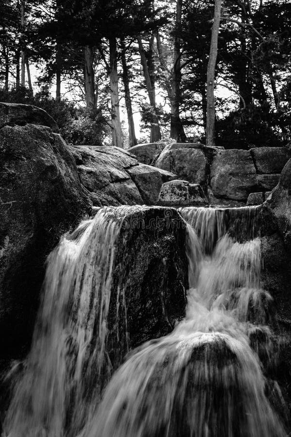 Black and White Waterfall in the Woods Stock Image - Image of contrast ...