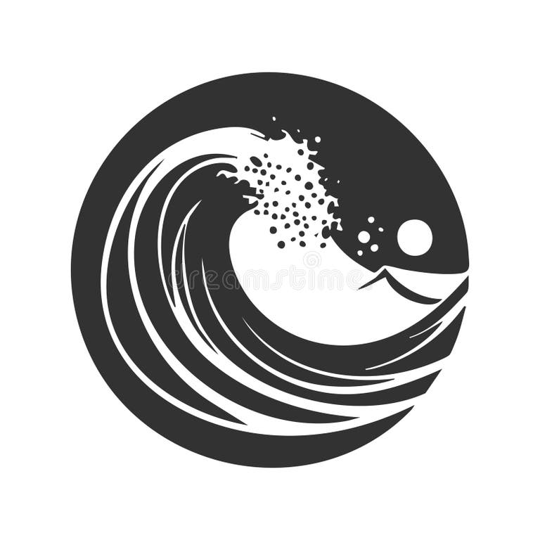 Black and White Wave Icon in Circular Design with Abstract Elements ...