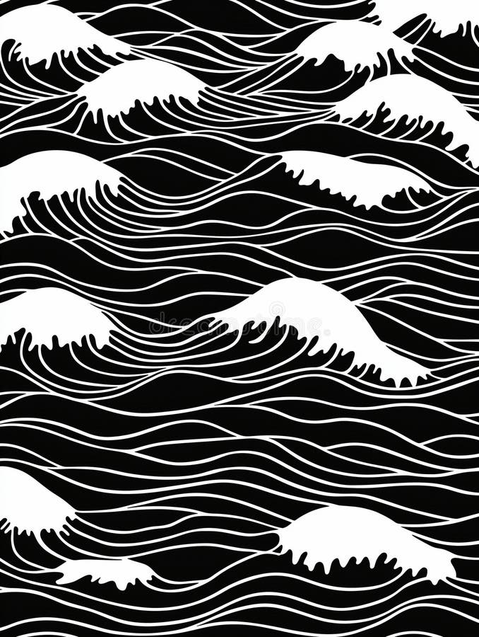Black and White Wave Pattern in Bridget Riley Optical Art Style Stock ...