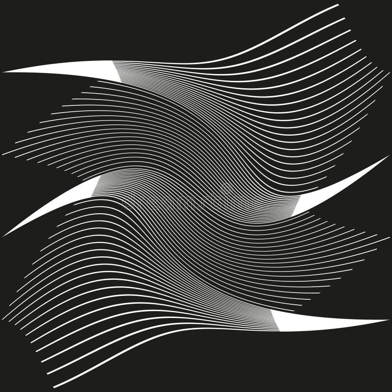 Black White Waves. Abstract Flowing Lines. Optical Distortion Effect. Dynamic Motion Concept ...