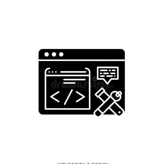 A Black and White Web Design Icon Features a Stylized Computer Window ...