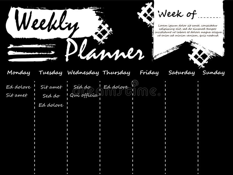 Black and White Weekly Planner Template Stock Vector - Illustration of ...