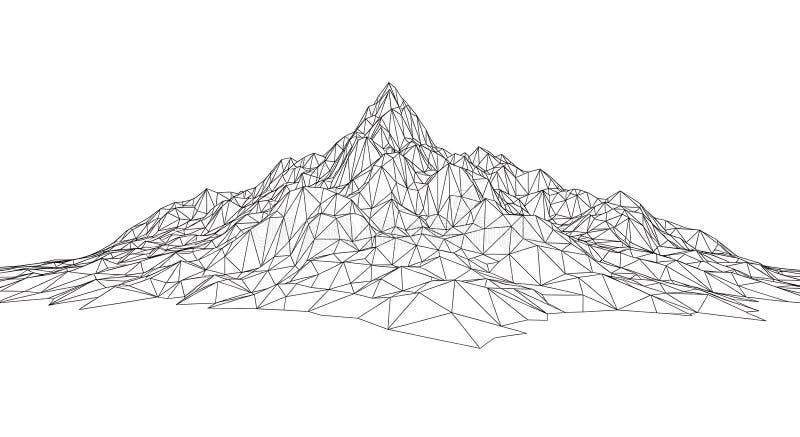 A Black and White Wireframe Illustration of a Mountain Range, Composed ...
