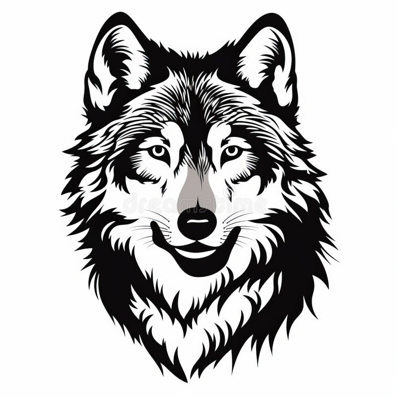 Black and White Wolf Head Vector - High Resolution Carved Wood Block ...