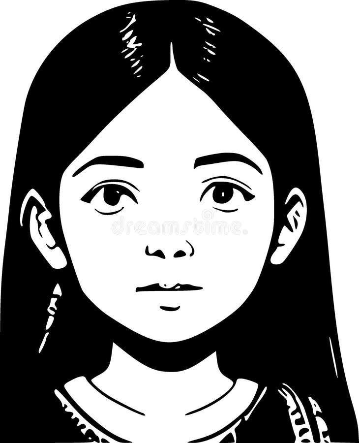 Black and White of Woman Face Cartoon Stock Illustration - Illustration ...